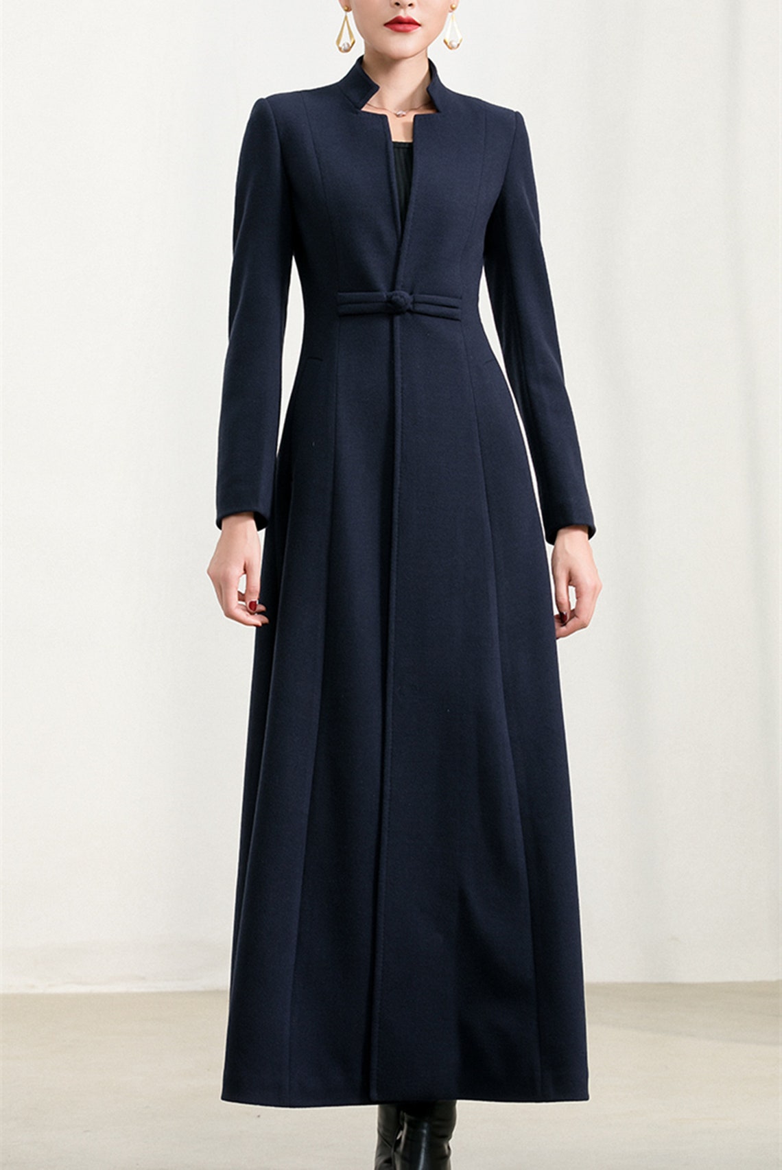 Navy Coatlong Full Length Wool Jacketwool Long Coatfitted - Etsy