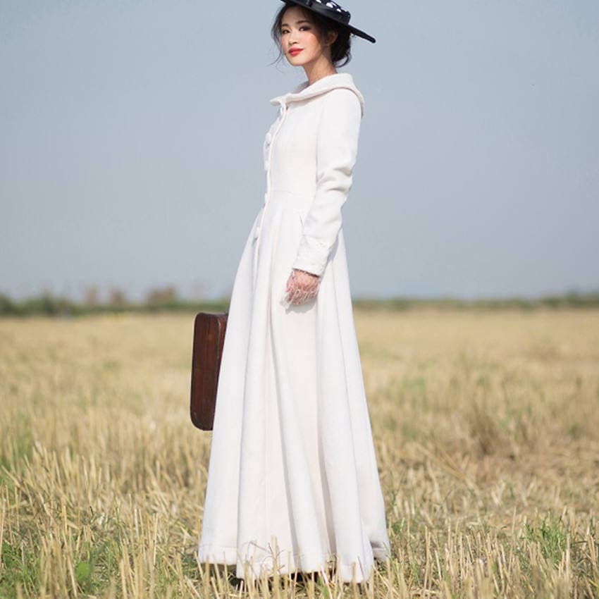 White Coatlong Full Length Wool Jacketprincess Coatfitted - Etsy