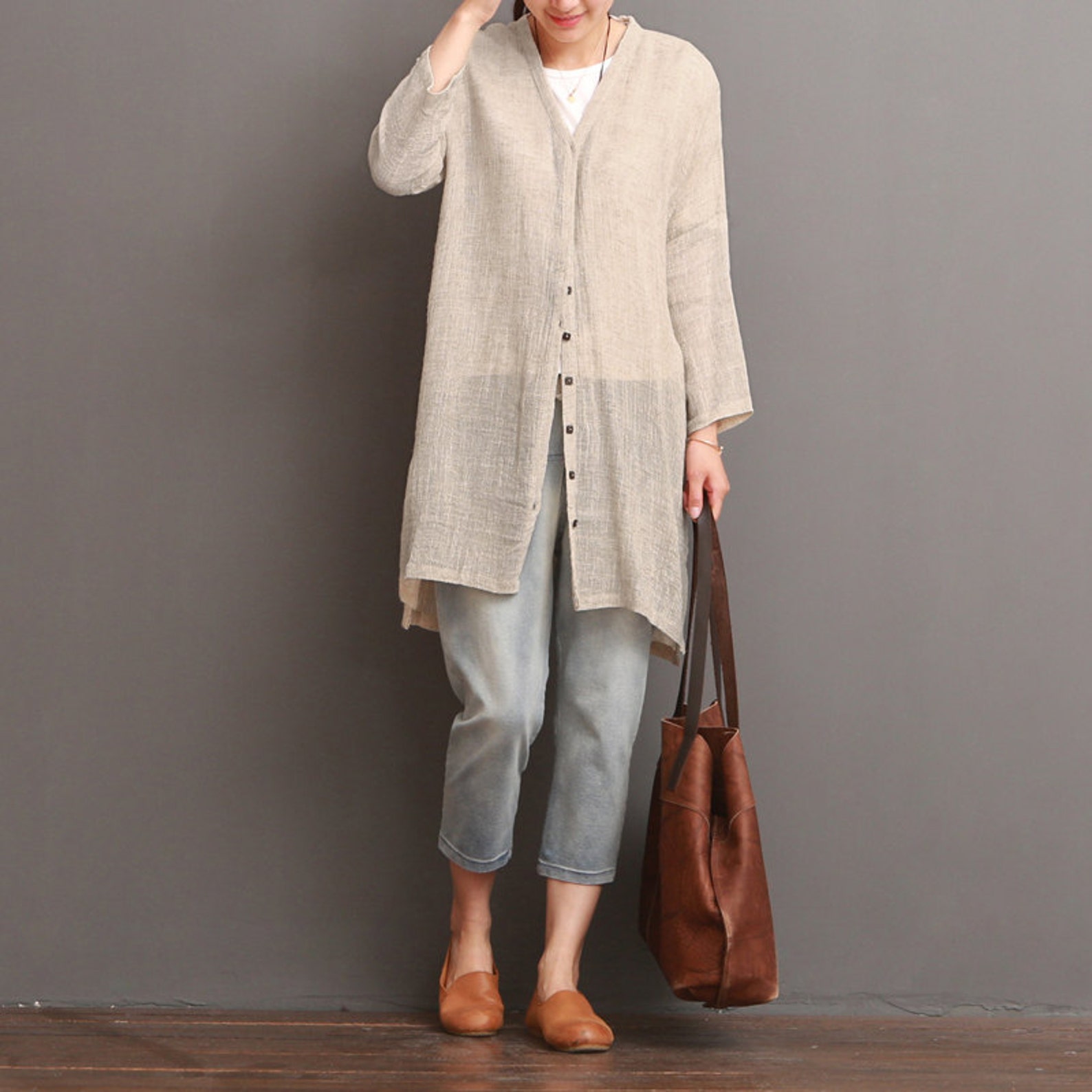 Ropa de lino casual suelta de lino superior lino túnica de - Etsy México