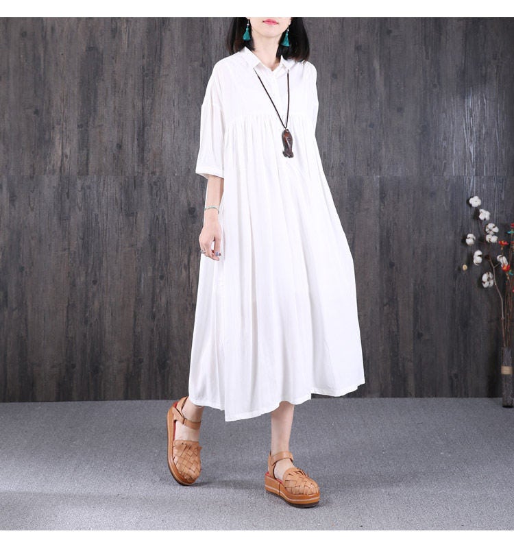 White Tunic Dress Summer Dress Short Sleeve Long Dress Long - Etsy