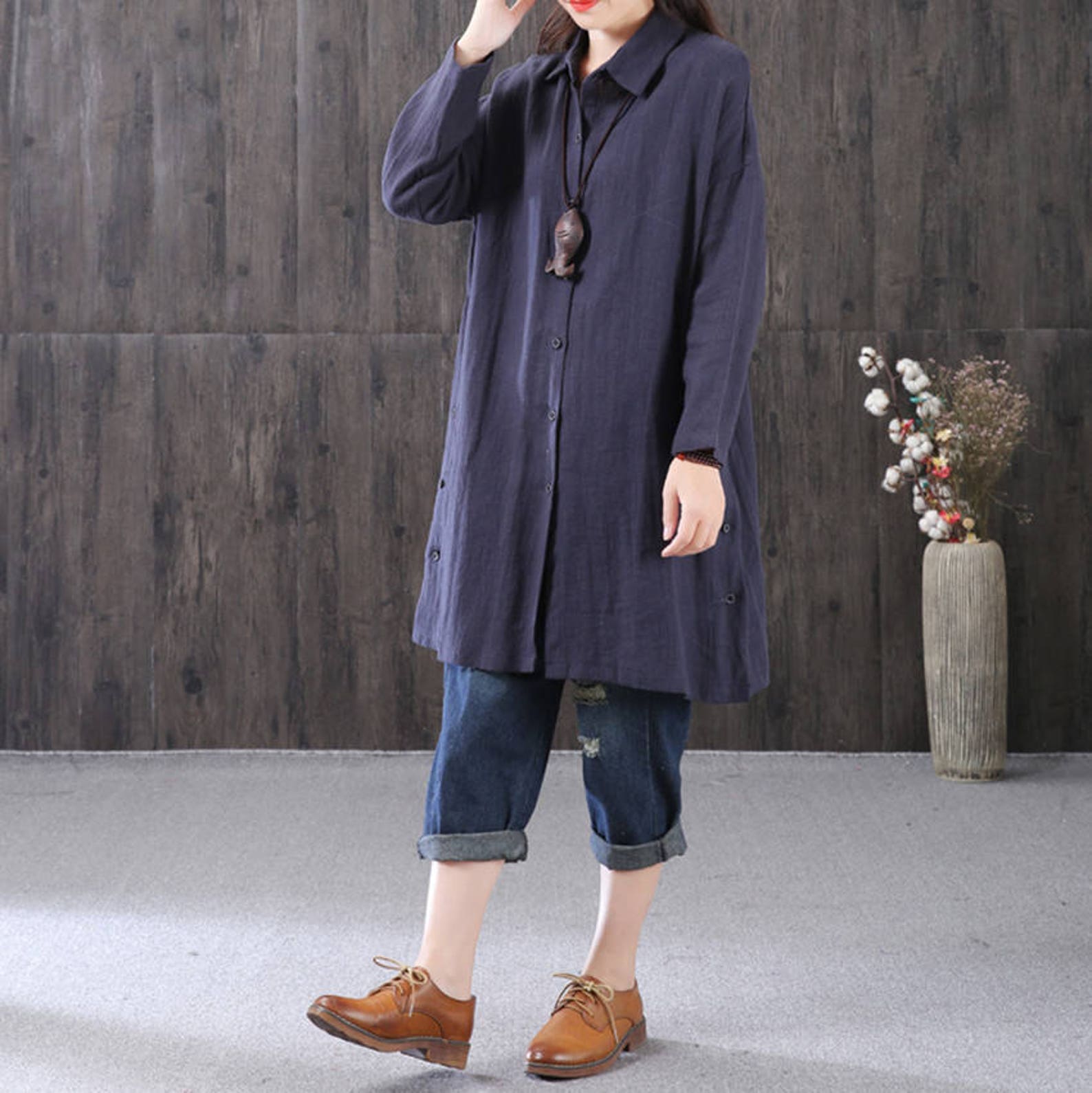 Autumn Linen Top Linen Shirt Long Sleeve Linen Tunic Autumn Cotton ...