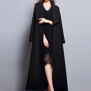 Black Coat,wool Coat,elegant Coat,fitted Coat,long Full Length Wool Jacket Plus Size Winter Coat ...