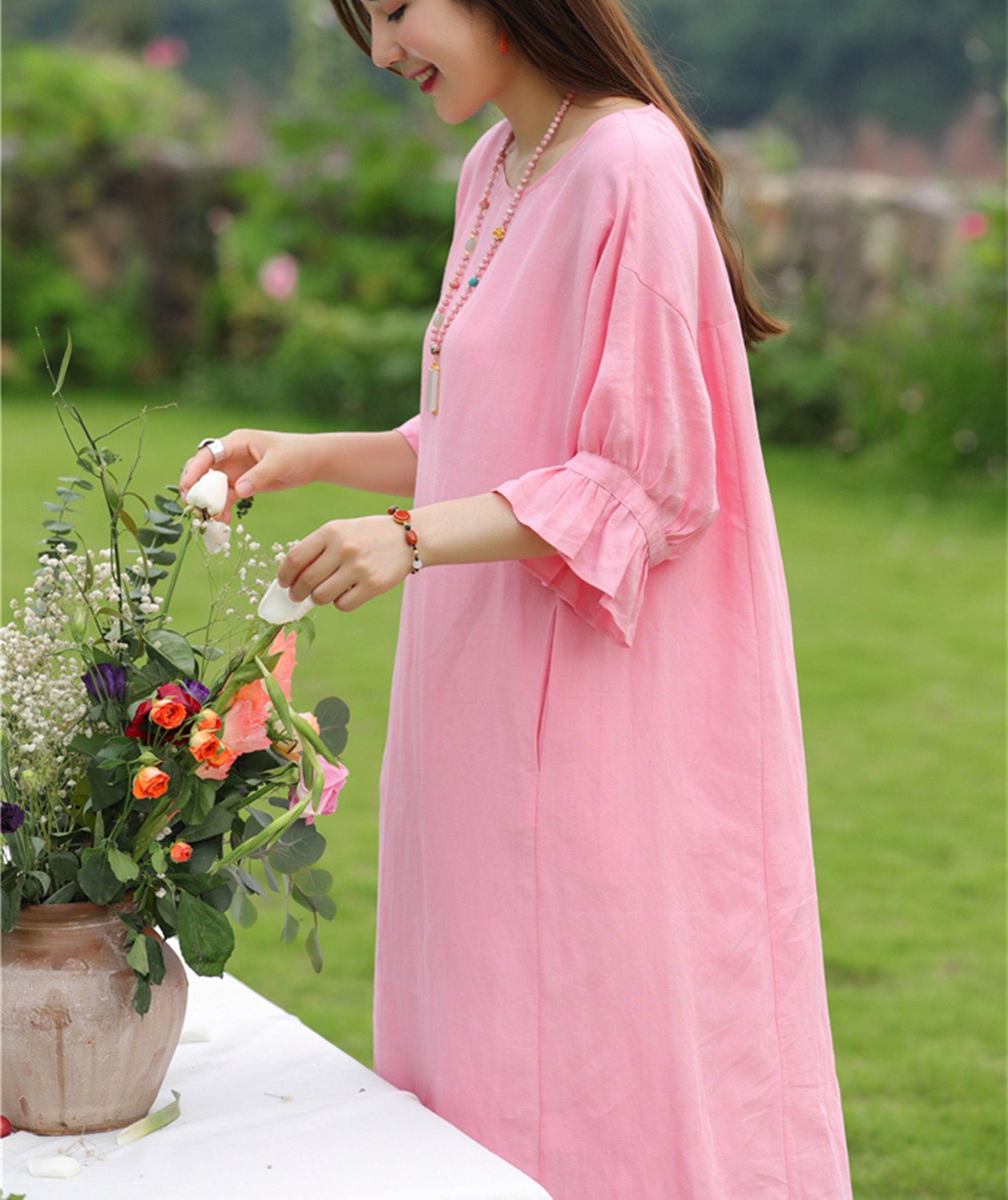 Pink Linen Dresslinen Shift Dresssmock Linen Dressparty | Etsy