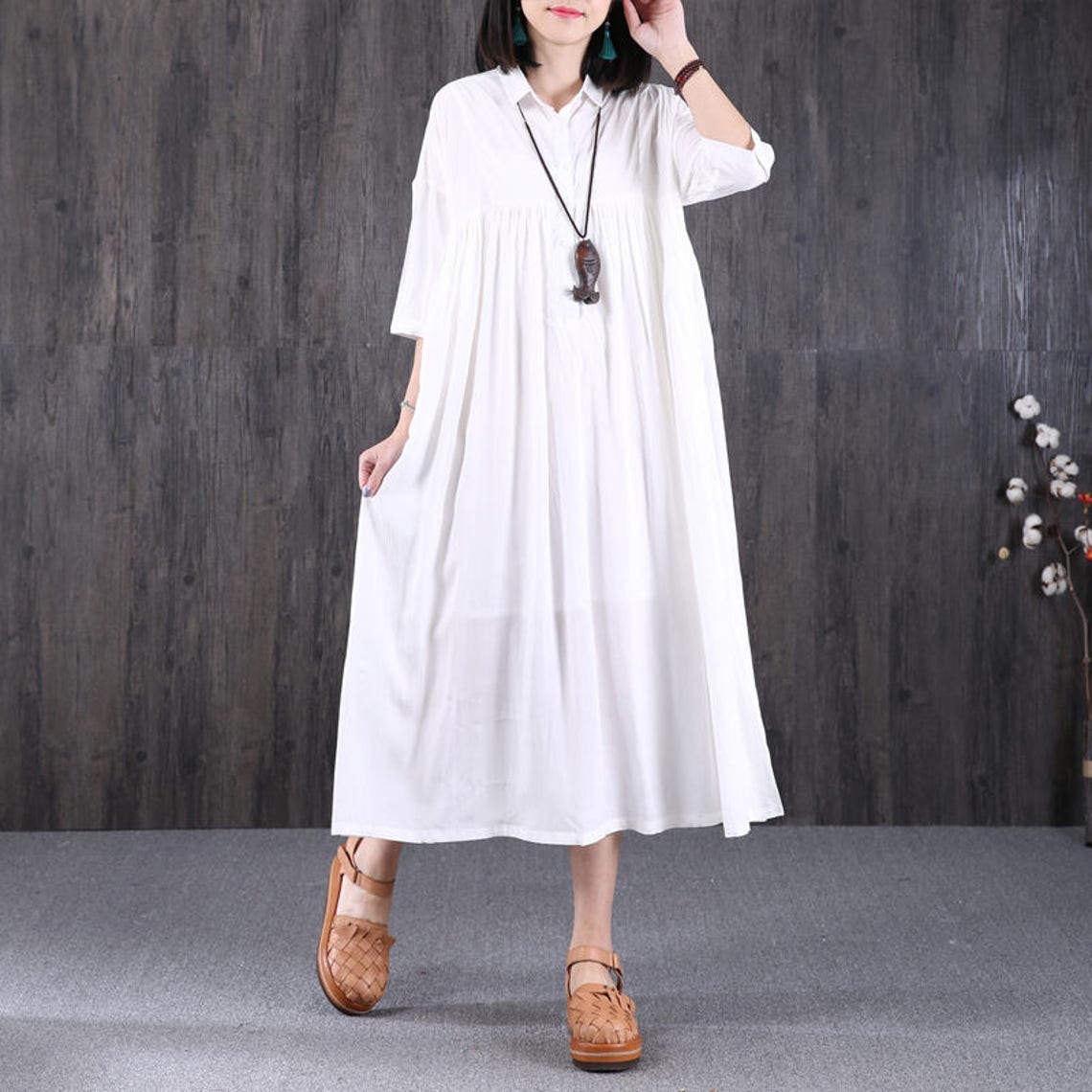 White Tunic Dress Summer Dress Short Sleeve Long Dress Long - Etsy