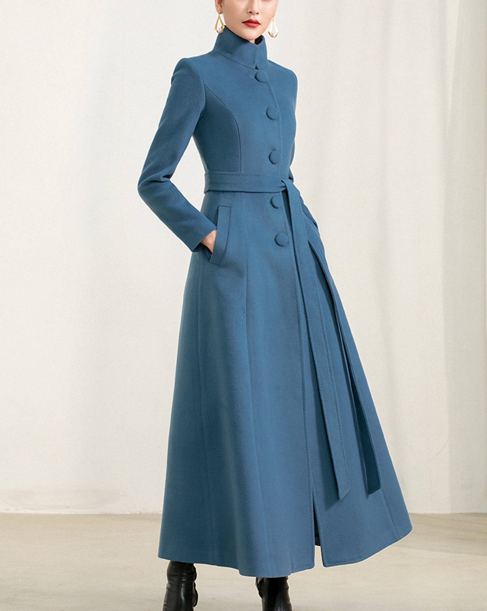 Blue Long Full Length Wool Jackethigh Collar Warm Cozy - Etsy