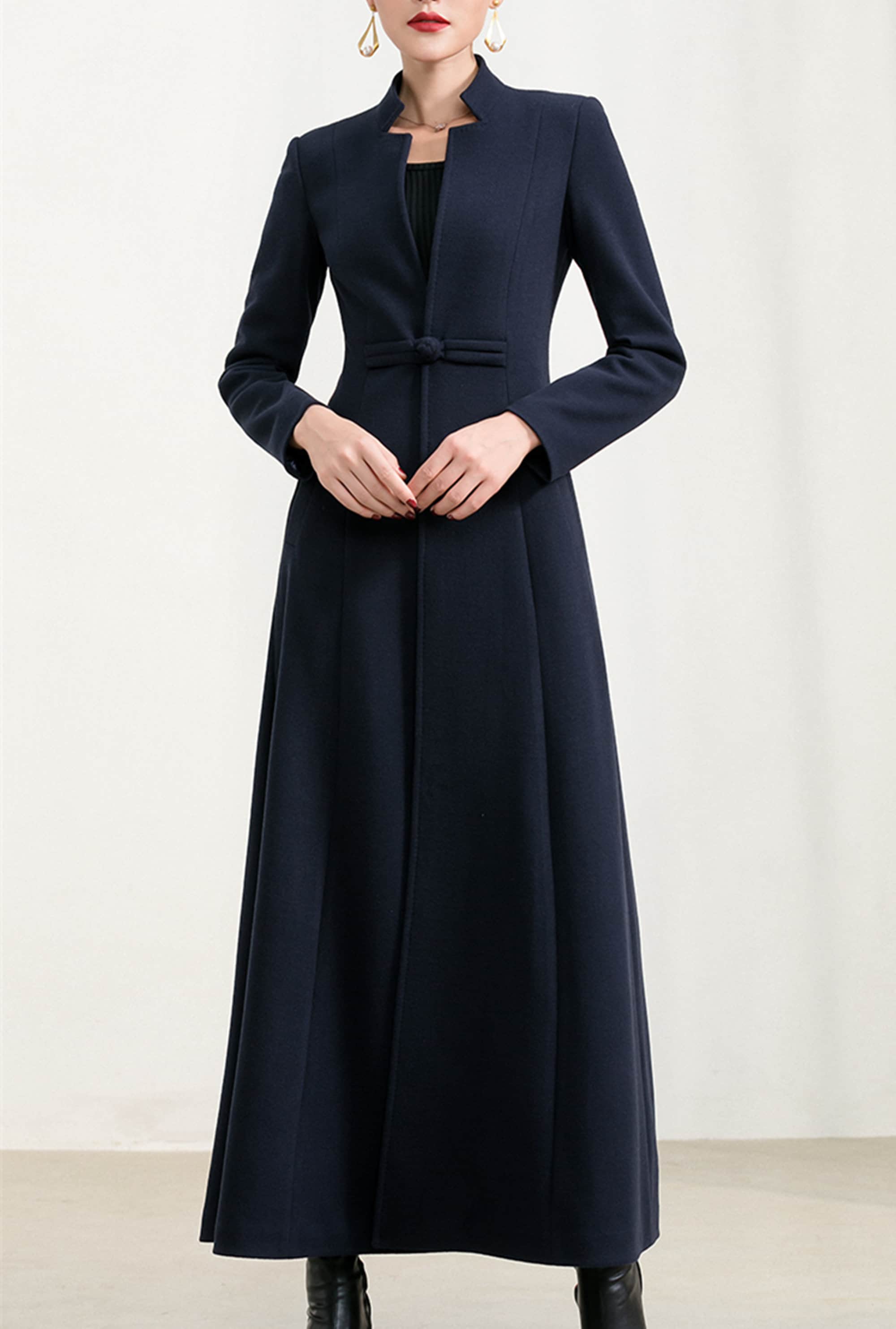 Navy Coatlong Full Length Wool Jacketwool Long Coatfitted - Etsy