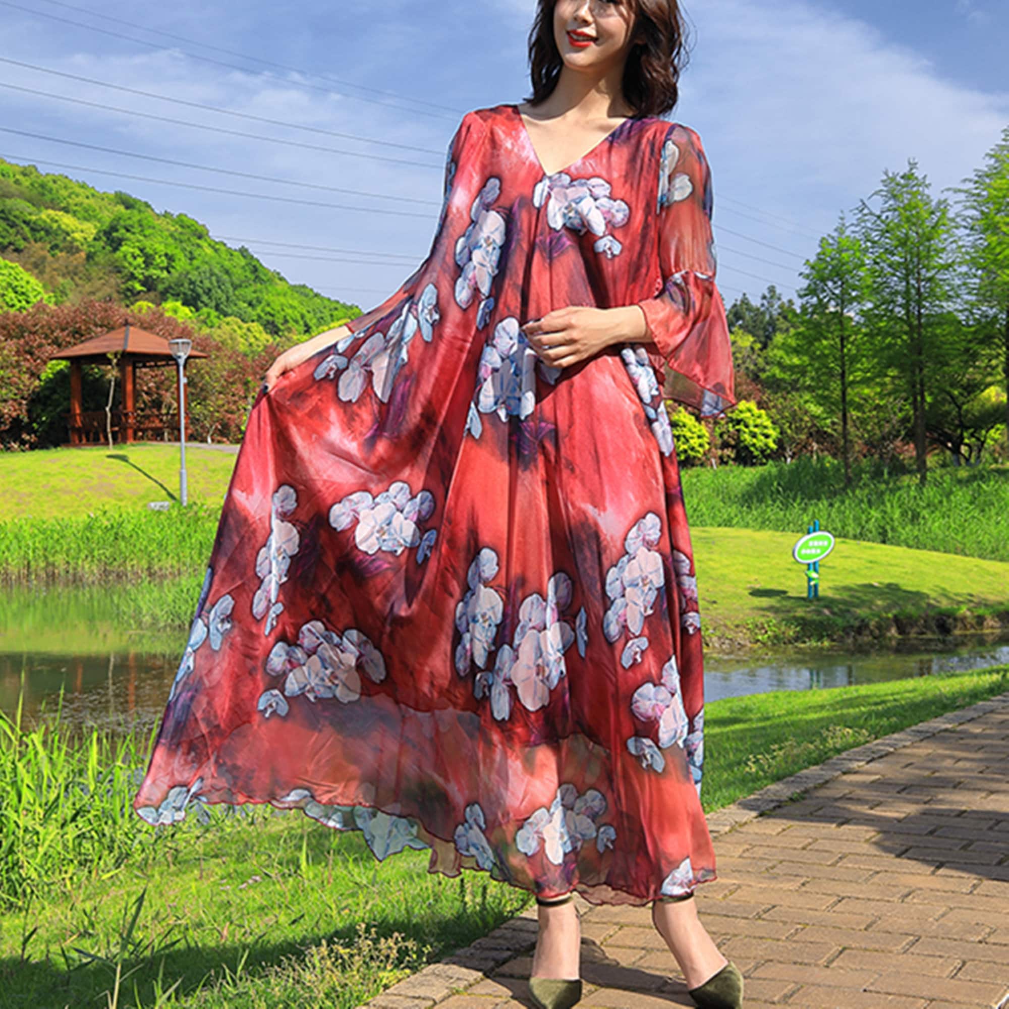 Women Floral Chiffon Dresslong Dressflowy Maxi Dressevening | Etsy