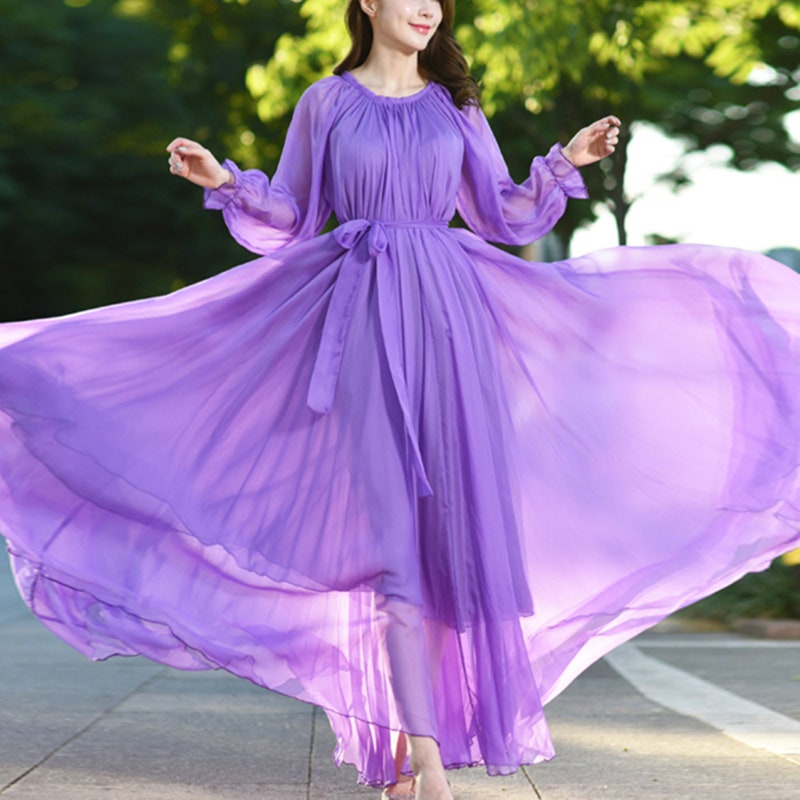 Purple Chiffon Dress - Etsy