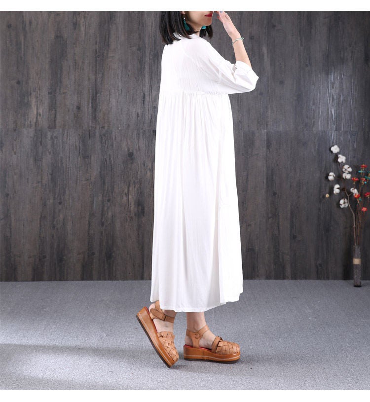 White Tunic Dress Summer Dress Short Sleeve Long Dress Long - Etsy