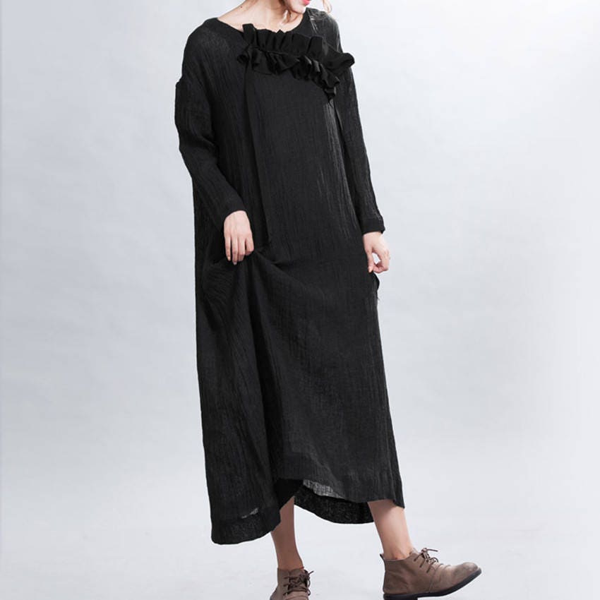 Black dress women linen tunic dress linen dress spring autumn | Etsy