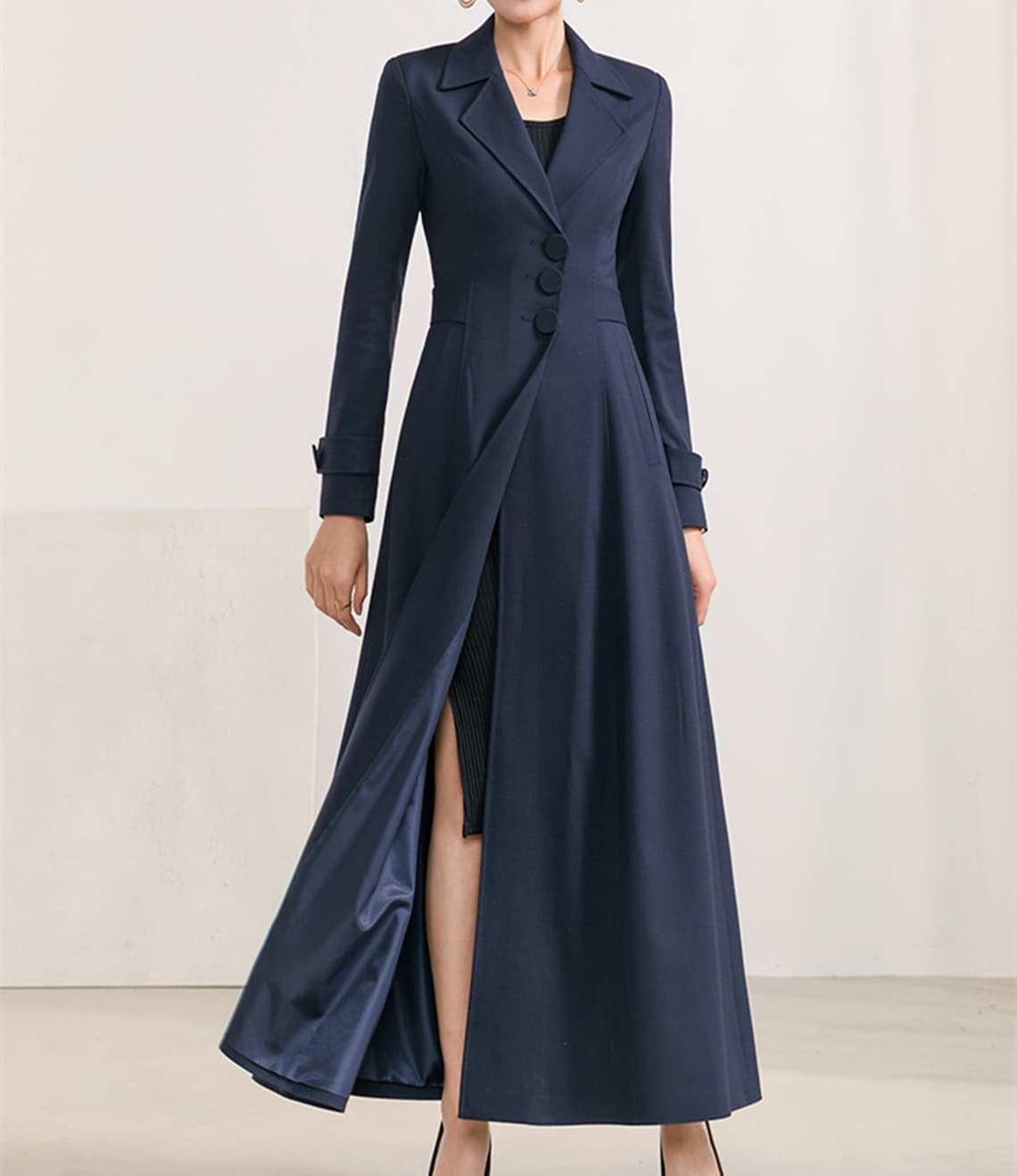 Navy Long Full Length Wool Jacketlong Fitted Coatplus Size - Etsy