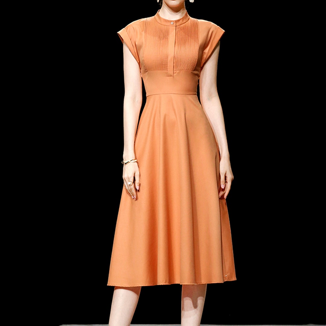 Orange Dress,summer Dress,linen Dress,fitted Dress,midi Dress,party ...