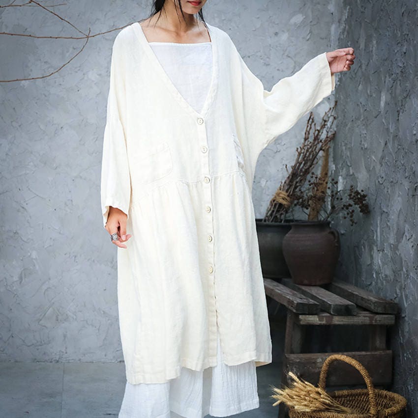 White Linen Top Linen Tunic Linen Jacket Linen Coat Loose Caftan Spring ...