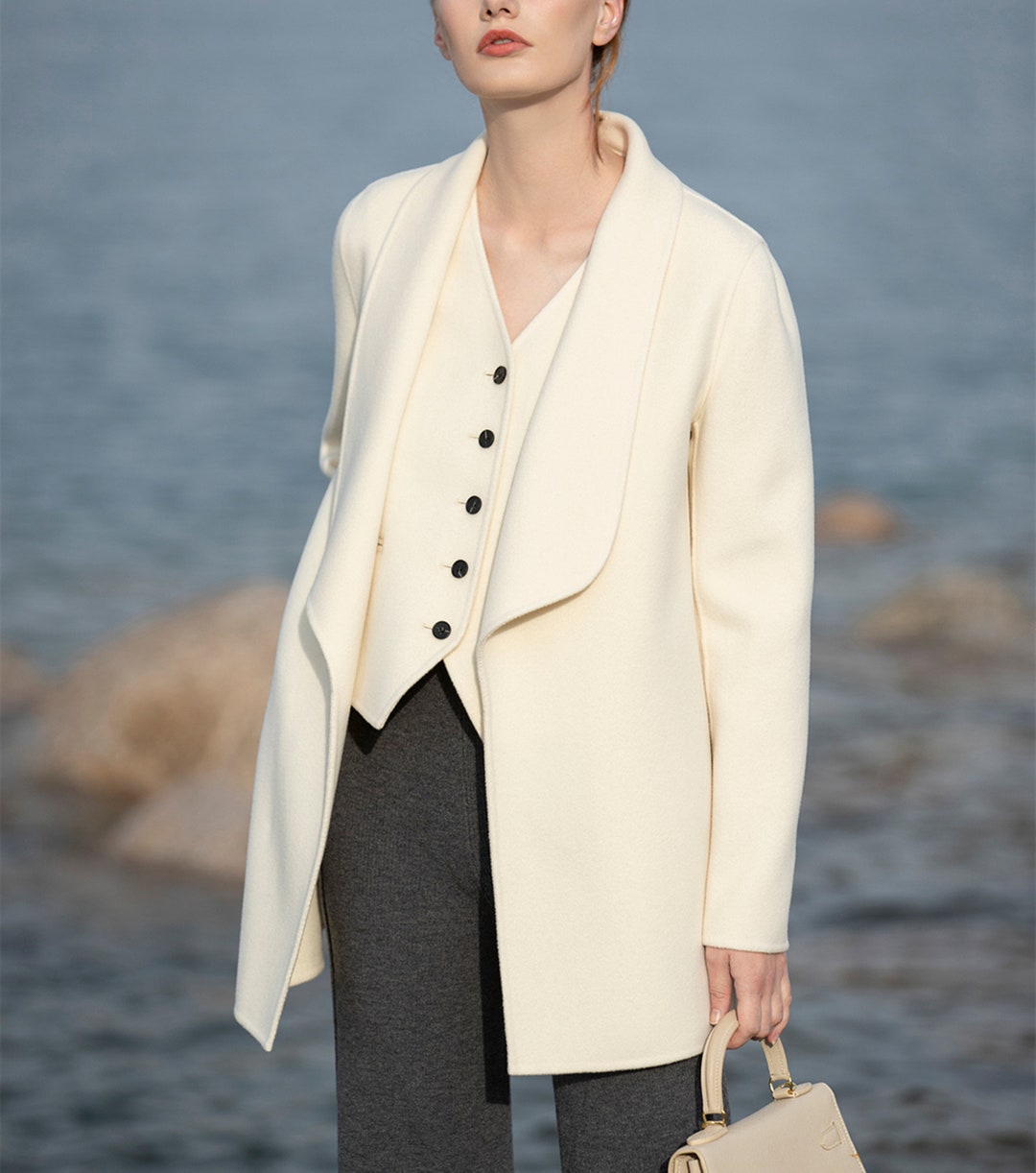 2 Pcs White Coat,cashmere Coat,wool Trench Coat With Vest,designer Coat ...