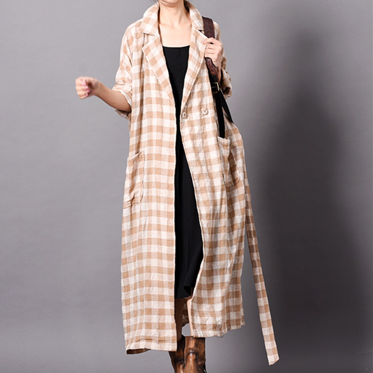 Red Check Linen Jacket With Beltlong Sleeve Linen - Etsy