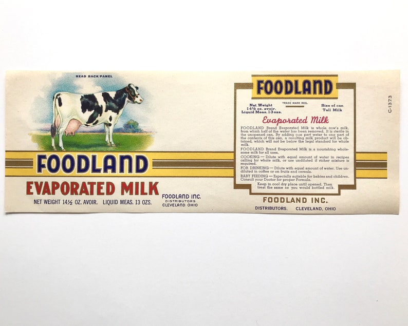 Original 1950s FARMLAND EVAPORATED MILK Label - Vintage Unused - Etsy