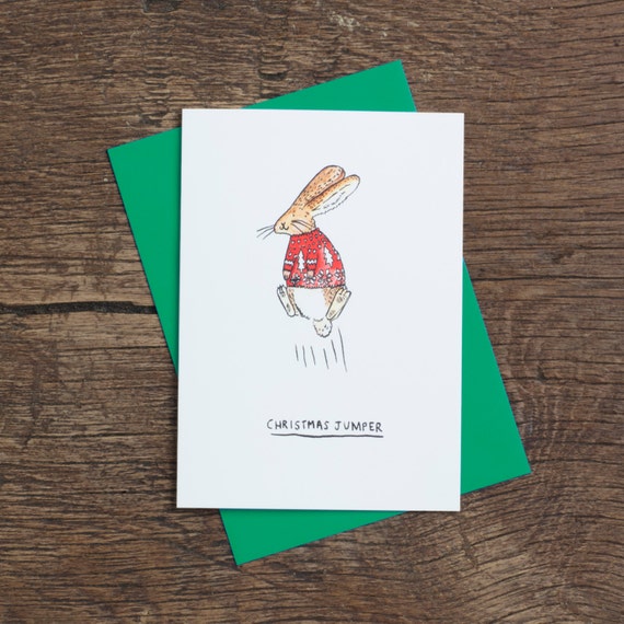Christmas Jumper Christmas Card Greetings Card Rabbit | Etsy