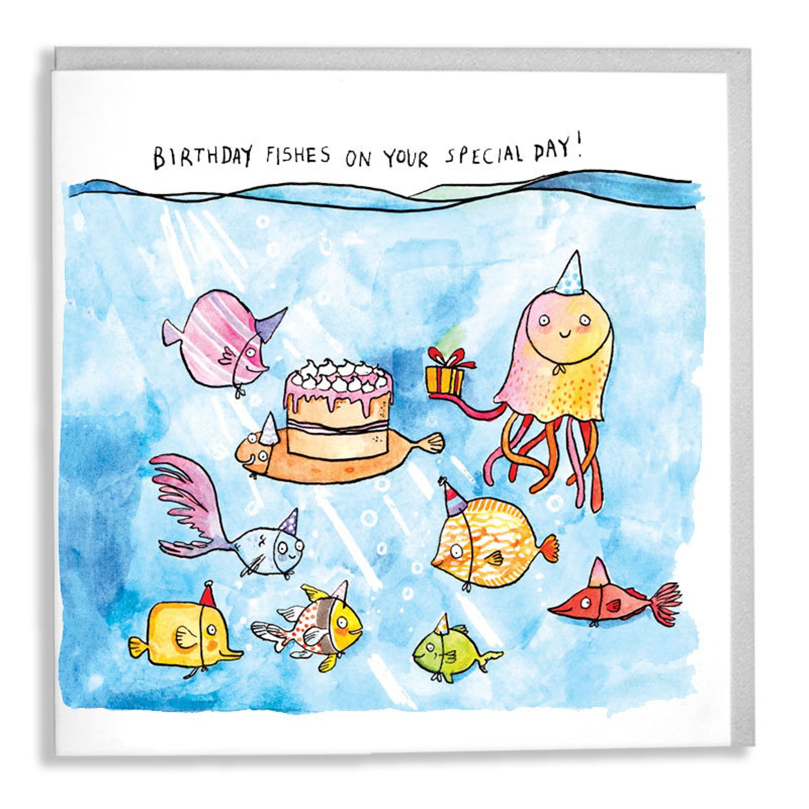 Birthday Fishes Greetings Card Illustration Card - Etsy