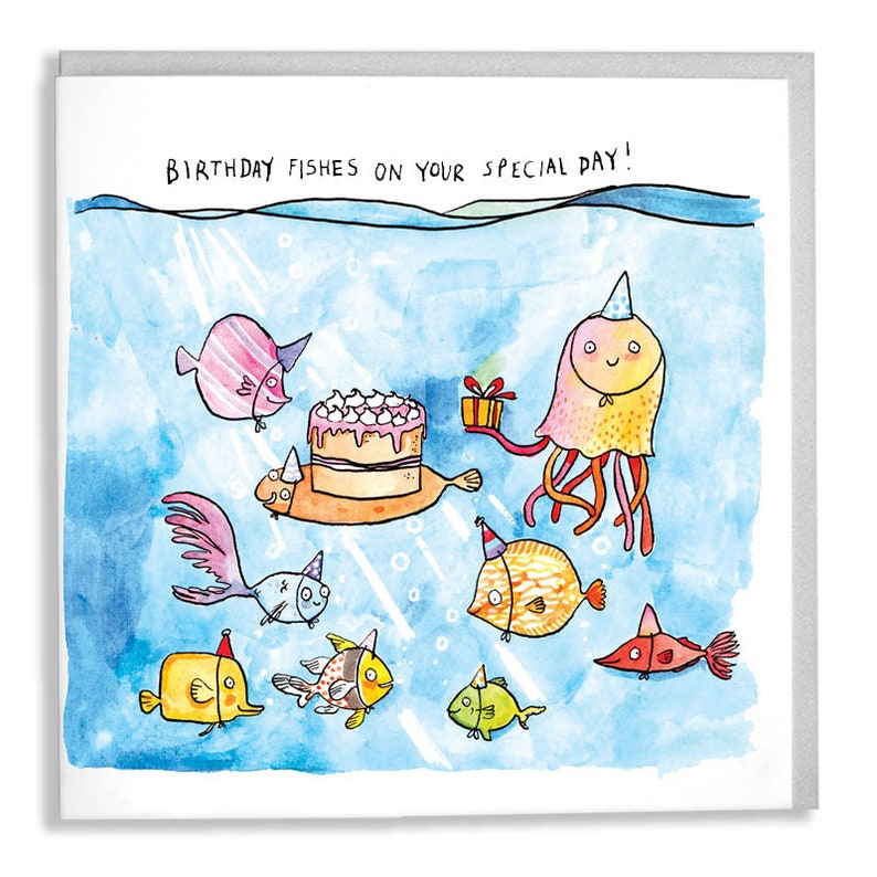 Birthday Fishes - Greetings Card - Illustration - Card - Humour ...