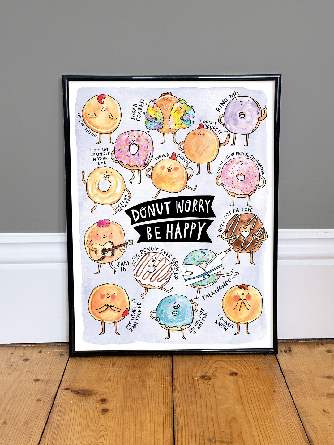 Donut Worry Be Happy Doughnut Wall Art Doughnut Art Print Donuts Poster ...