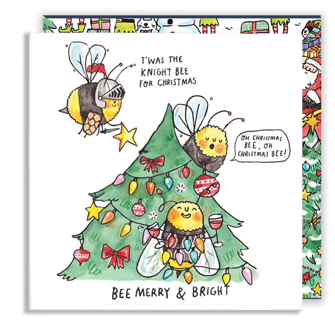 Bee Merry & Bright - Bee Pun Christmas Card - Christmas Carol Joke - Etsy