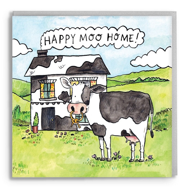 Happy Moo Home Greetings Card Pun Humour Cows House | Etsy