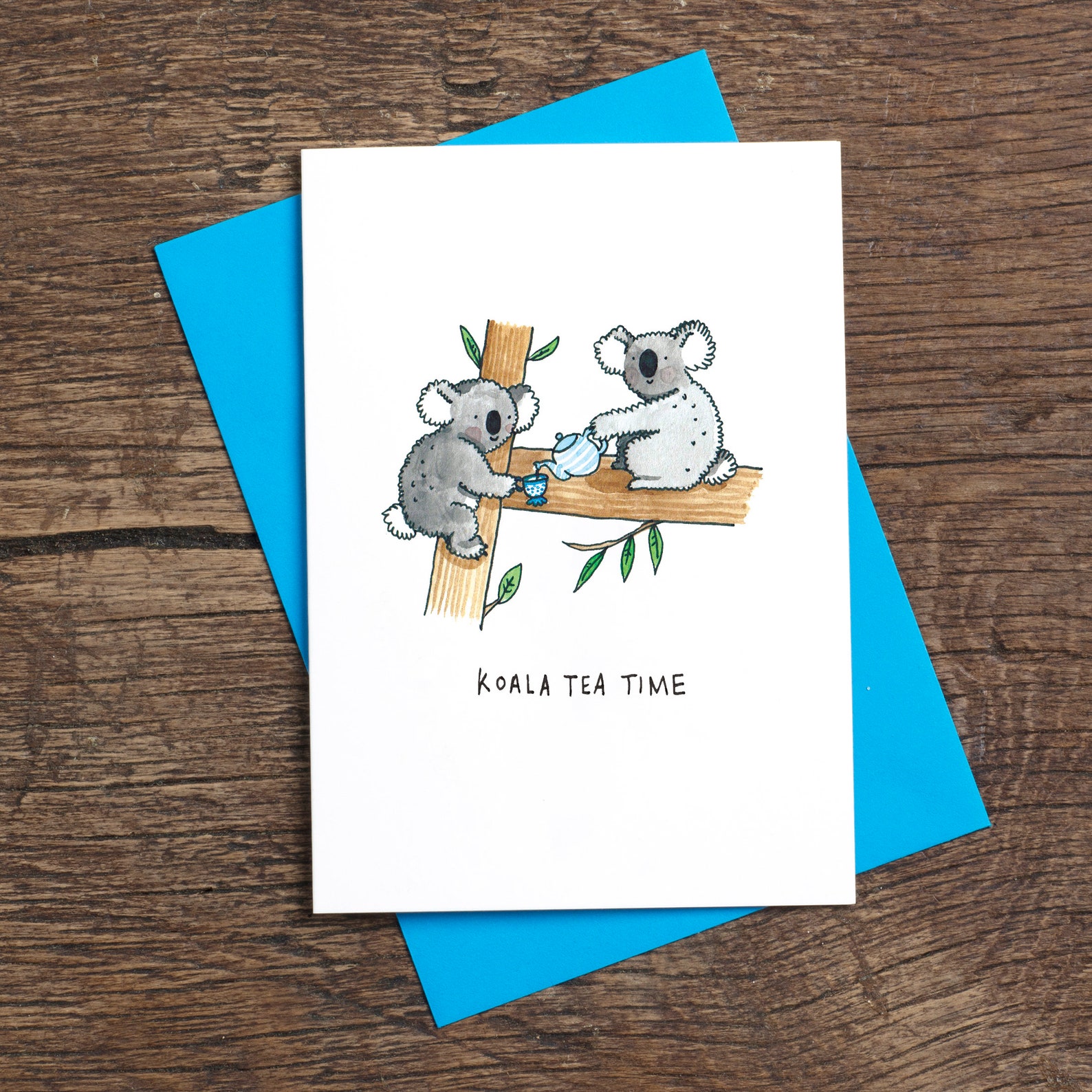 Koala Tea Time Greetings Card Humour Pun Animals | Etsy