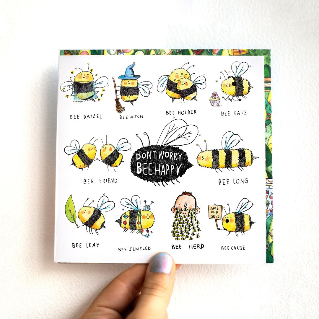 Don't Worry Bee Happy * Bees * Humour * Sweet Pun Card * Friendship ...