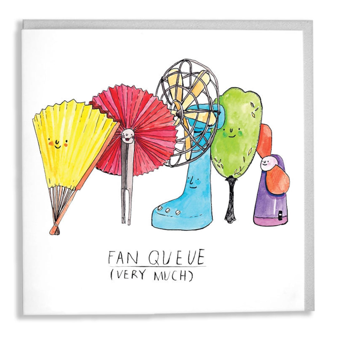 Fan Queue - Pun Card- Thank You- Greetings Card- Humour- Illustration ...