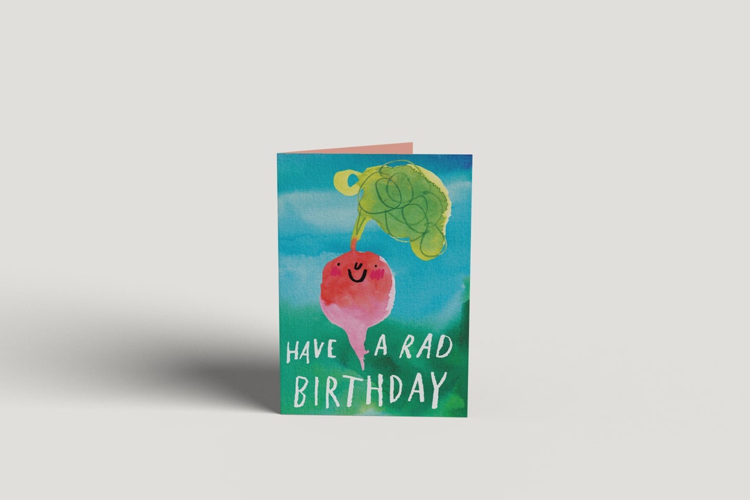 Have A Rad Birthday * Veggie Birthday Card * Radish Pun * Vegan ...