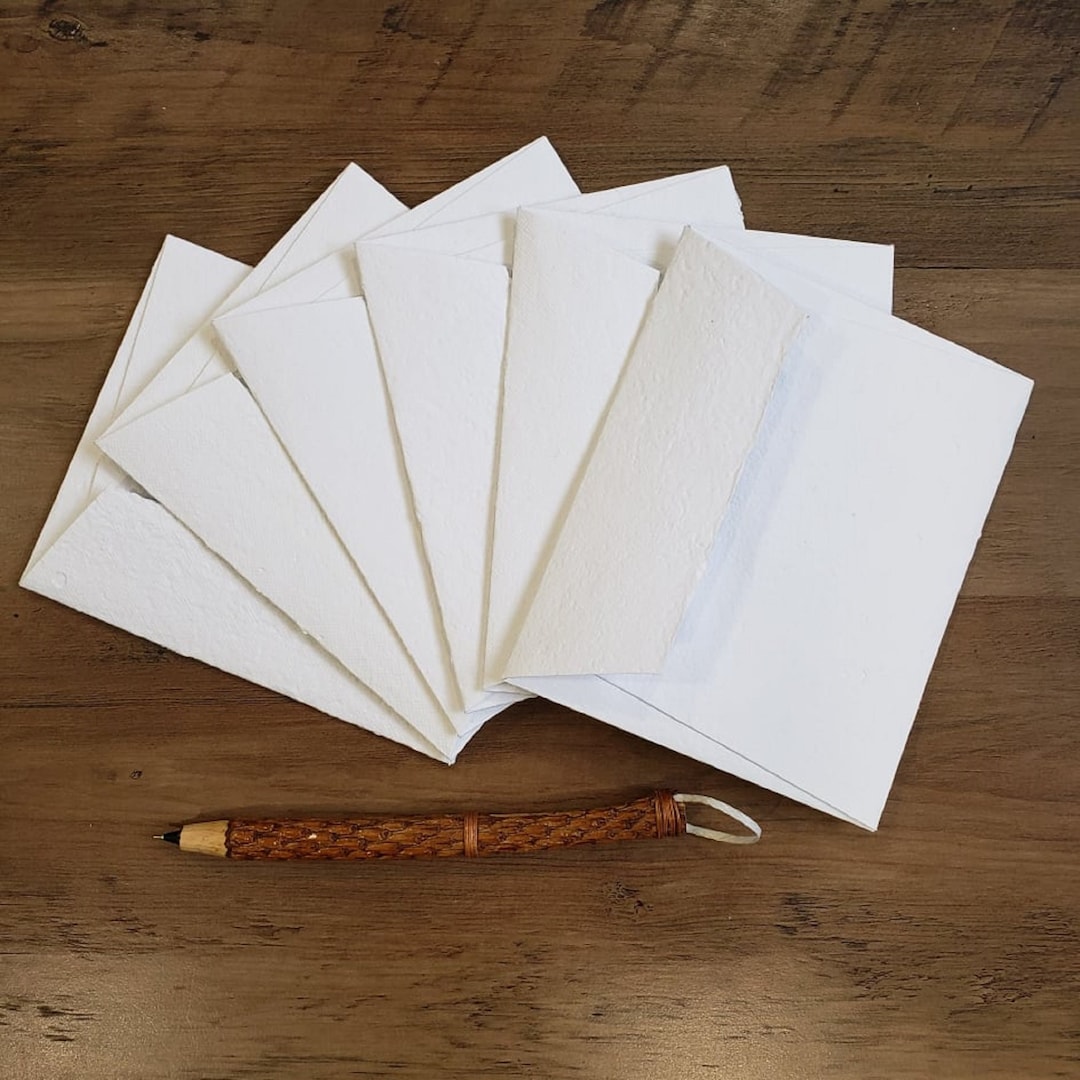 White Handmade Recycled Paper Card - Set of 6/white Envelopes/ White ...