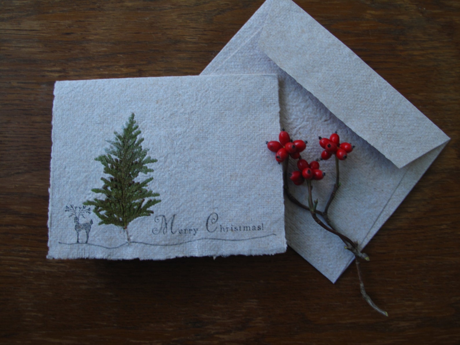 Kraft Brown Handmade Recycled Paper Christmas Card With Real - Etsy