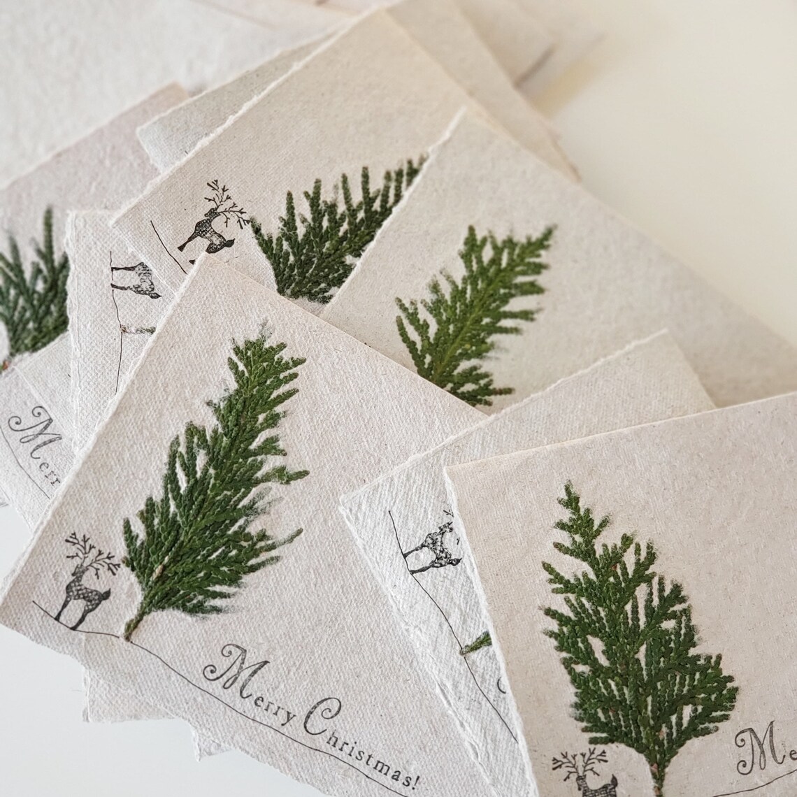Kraft Brown Handmade Recycled Paper Christmas Card With Real - Etsy