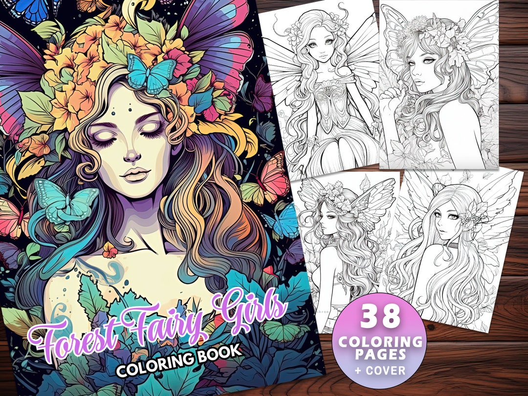 38 Forest Fairy Girls, Enchanting Fantasy Women Coloring Book for ...