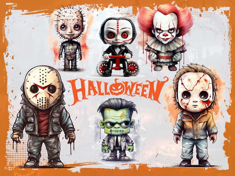 33 Watercolor Halloween Characters, Clipart 33 PNG Graphics, Happy ...