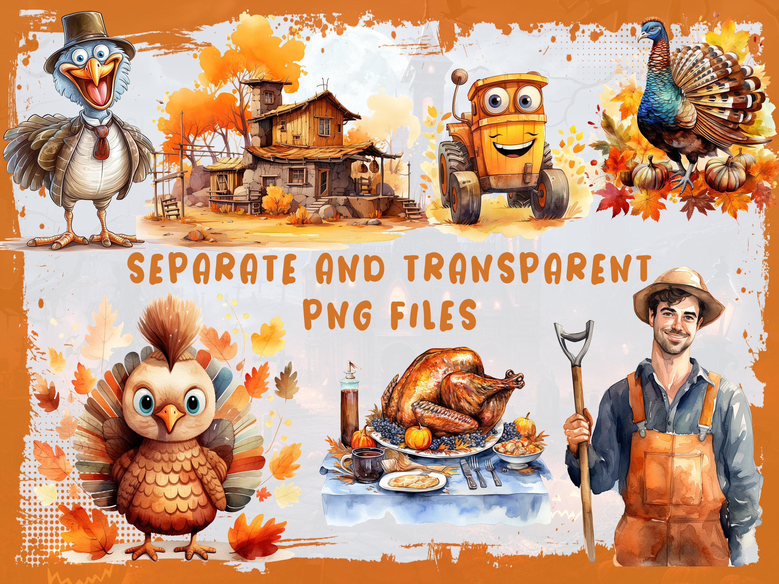 82 Watercolor Thanksgiving Clipart | 82 PNG Graphics, Happy ...
