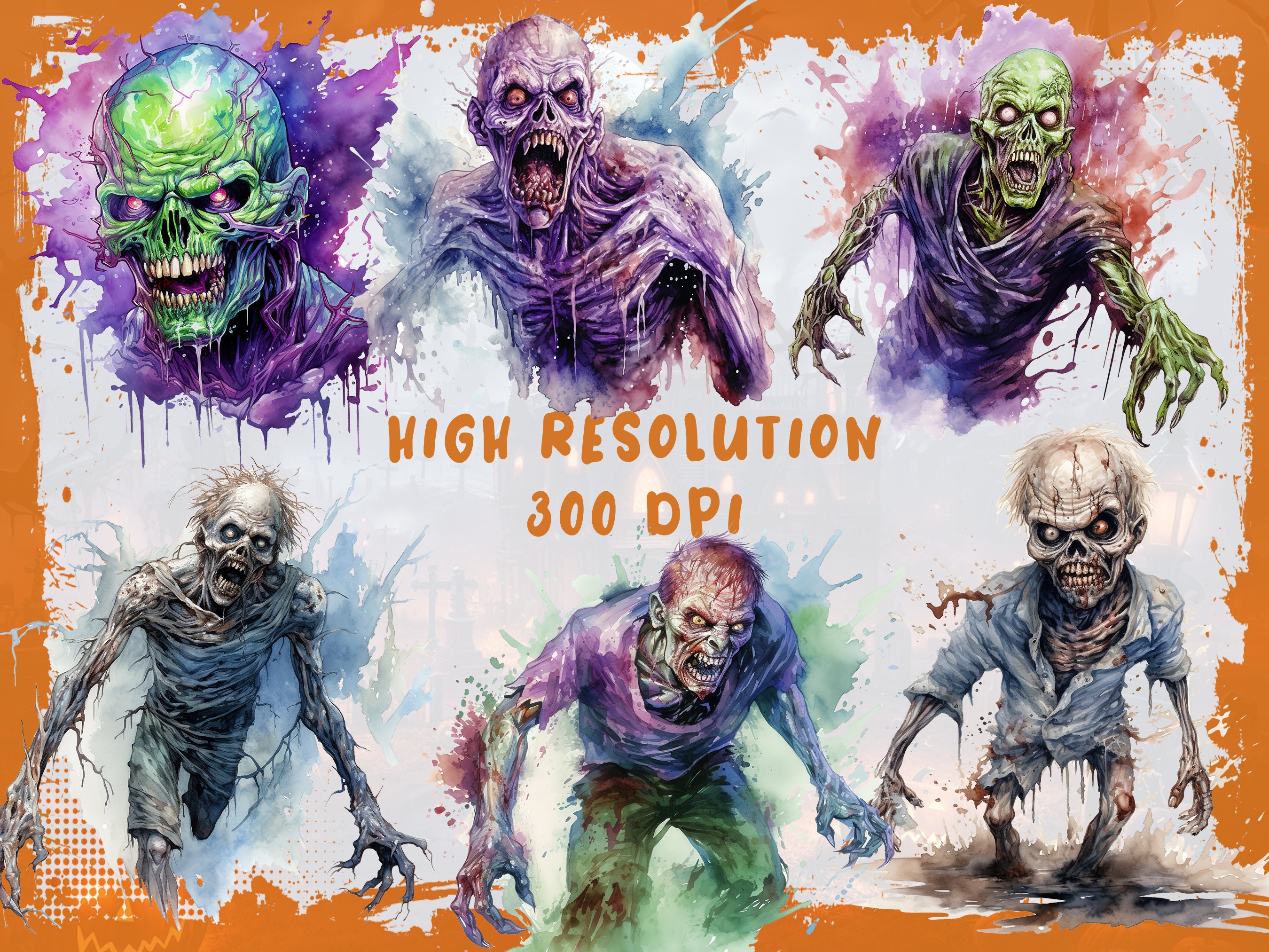 194 Watercolor Halloween Zombies Clipart 194 PNG Graphics - Etsy