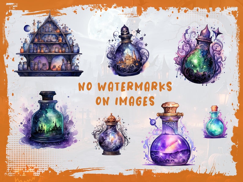108 Watercolor Halloween Potions Clipart | 108 PNG Graphics, Happy ...