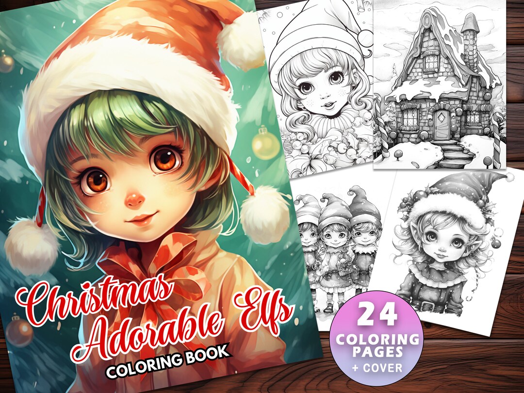 24 Christmas Adorable Elves Coloring Book - Festive Elf Cuties for All ...