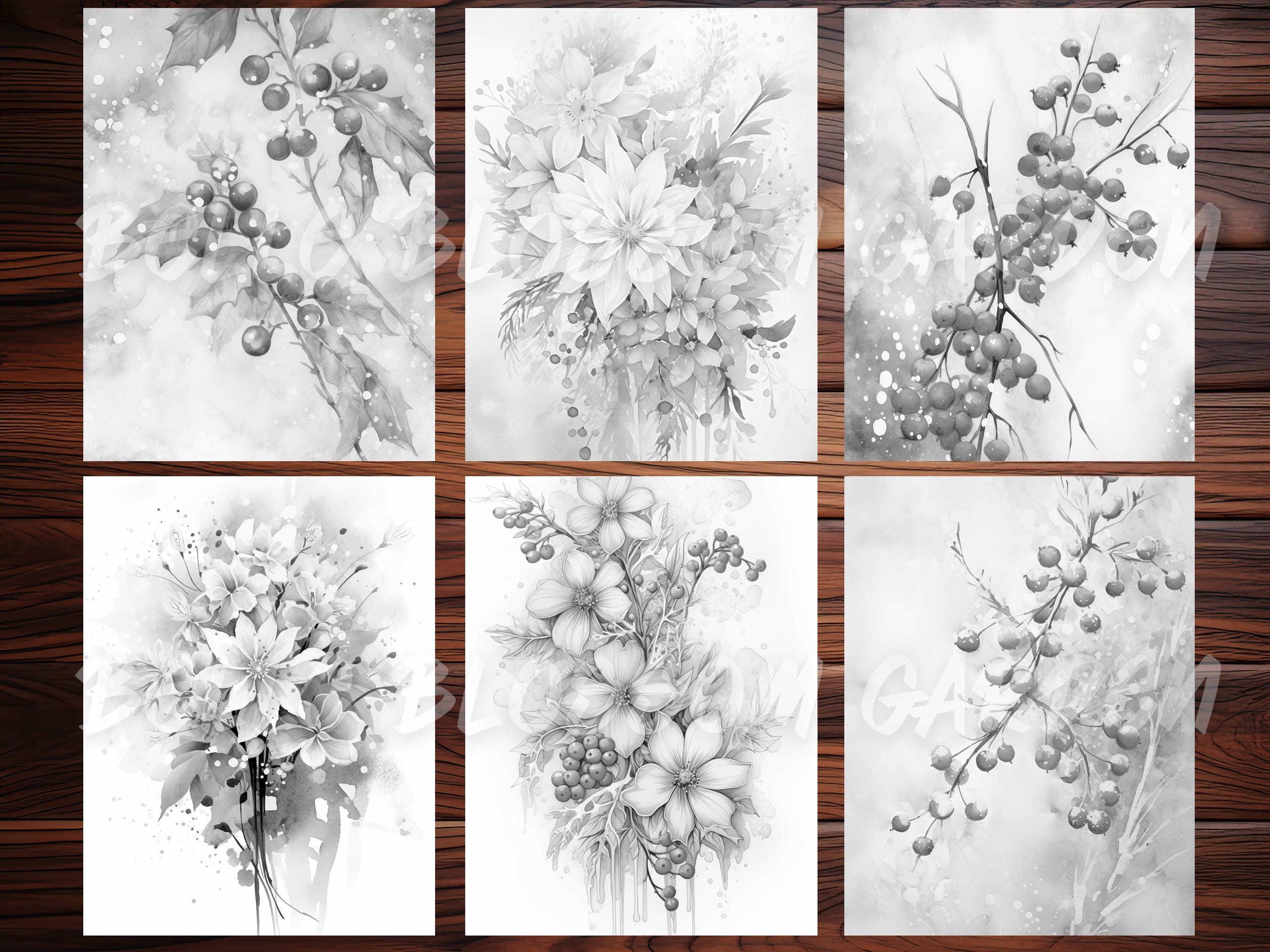 30 Frosted Winter Flowers Coloring Page Book, Adults + Kids Instant ...