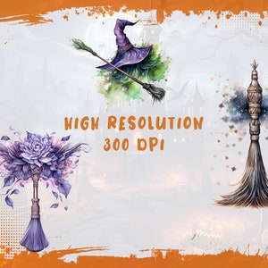 17 Watercolor Halloween Brooms Clipart | 17 PNG Graphics, Happy ...