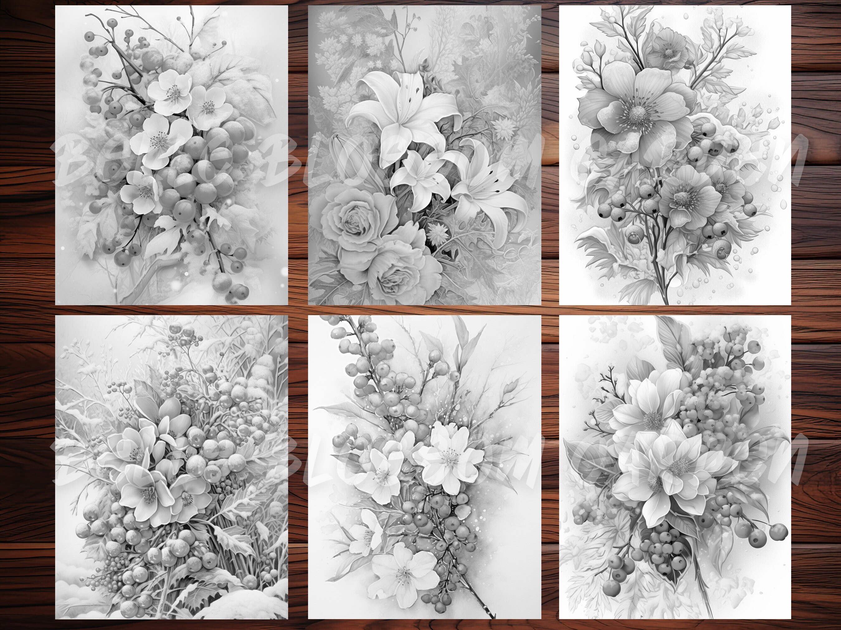 30 Frosted Winter Flowers Coloring Page Book, Adults + Kids Instant ...