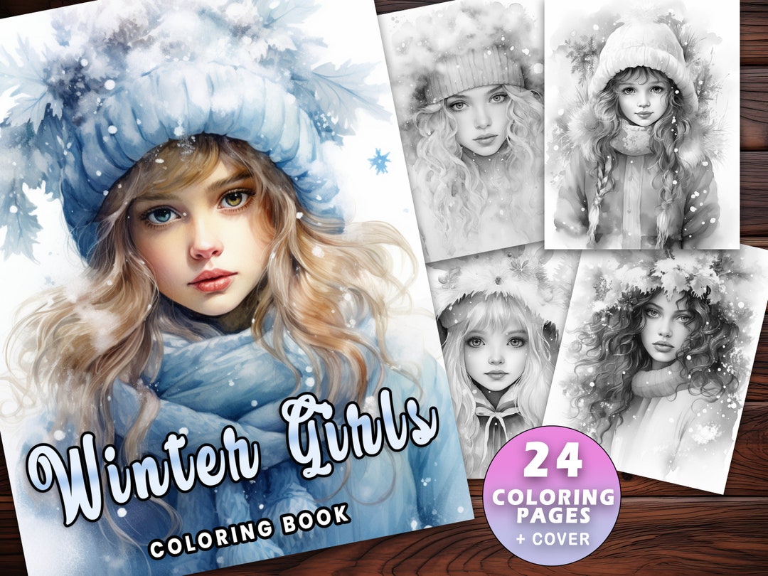 24 Winter Girls Coloring Page Book, Adults + Kids Instant Download ...