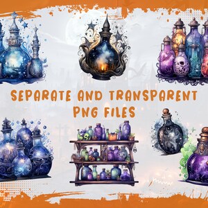 108 Watercolor Halloween Potions Clipart | 108 PNG Graphics, Happy ...