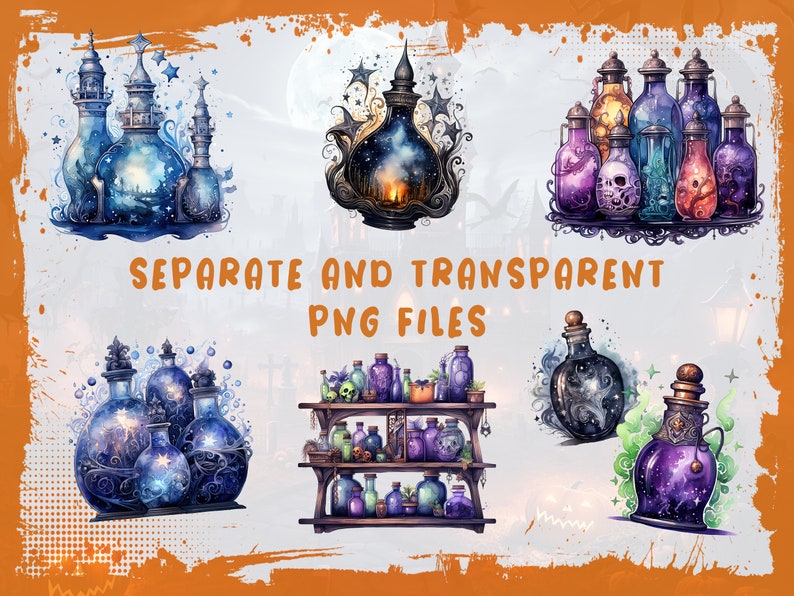 108 Watercolor Halloween Potions Clipart | 108 PNG Graphics, Happy ...