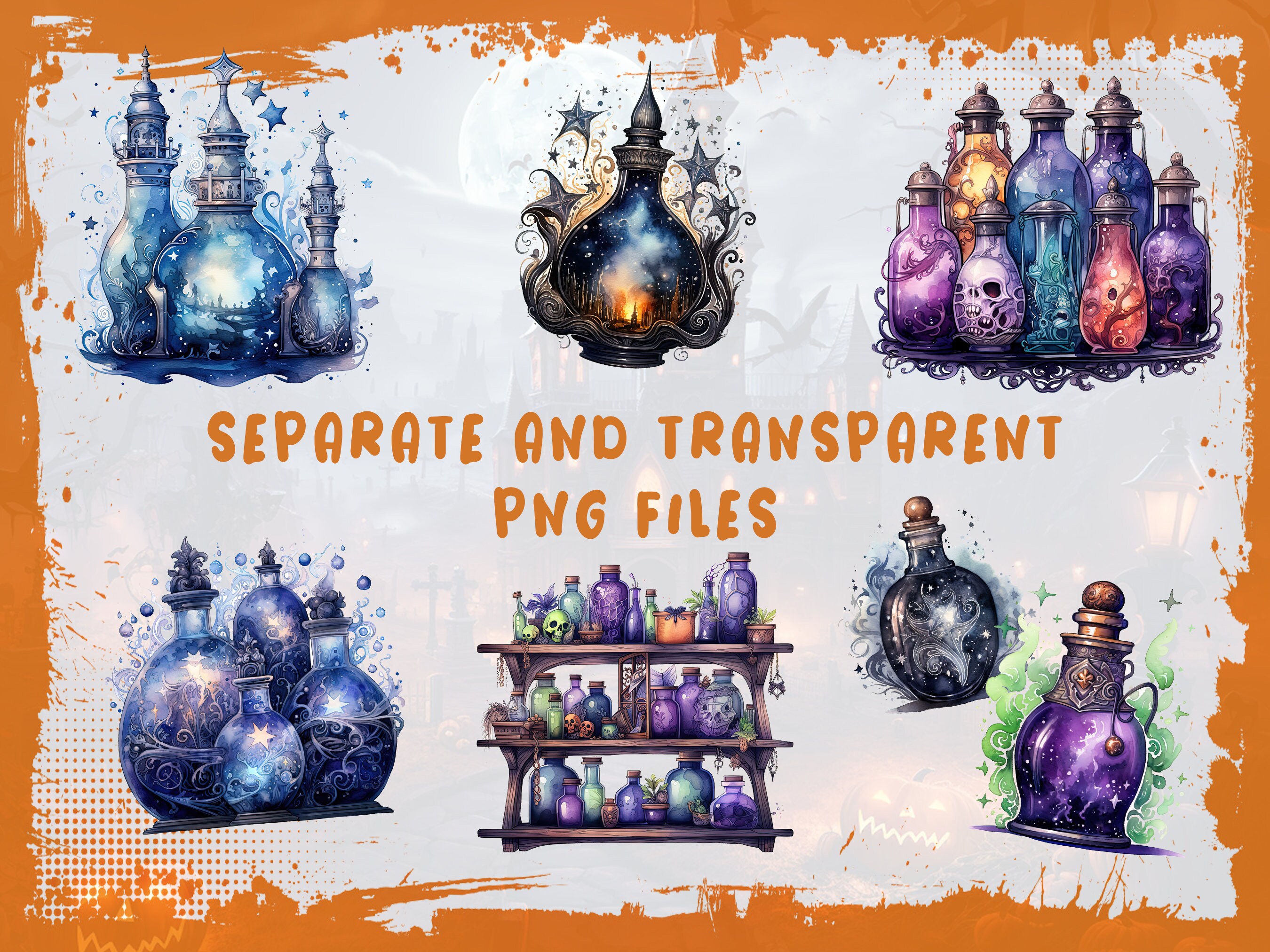 108 Watercolor Halloween Potions Clipart 108 PNG Graphics, Happy ...