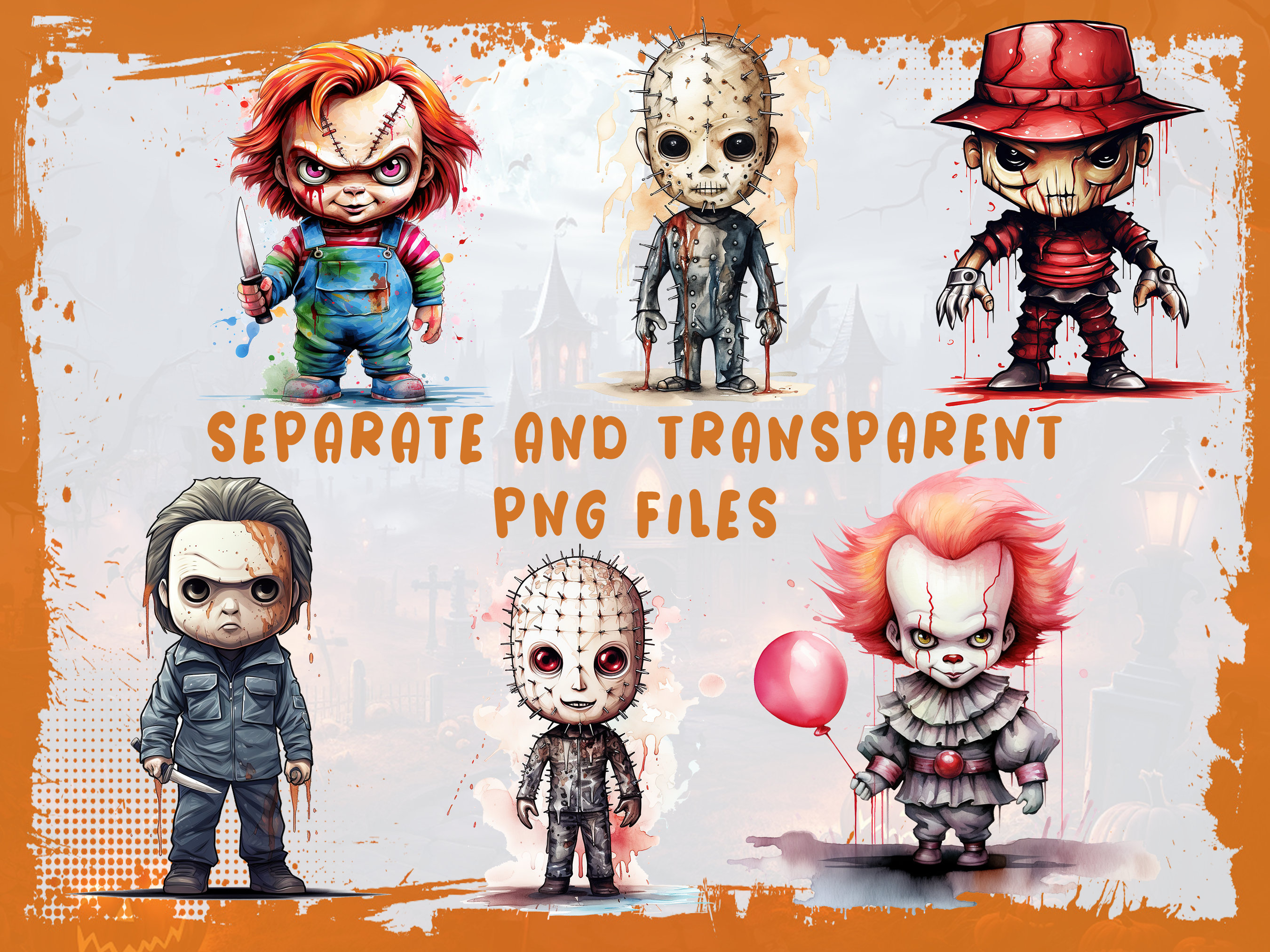 33 Watercolor Halloween Characters, Clipart | 33 PNG Graphics, Happy ...