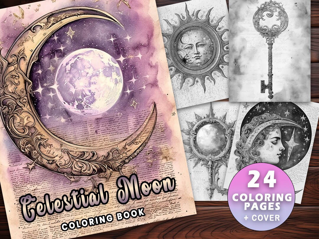 24 Celestial Moon Coloring Book - Instant Download, Printable PDF for ...