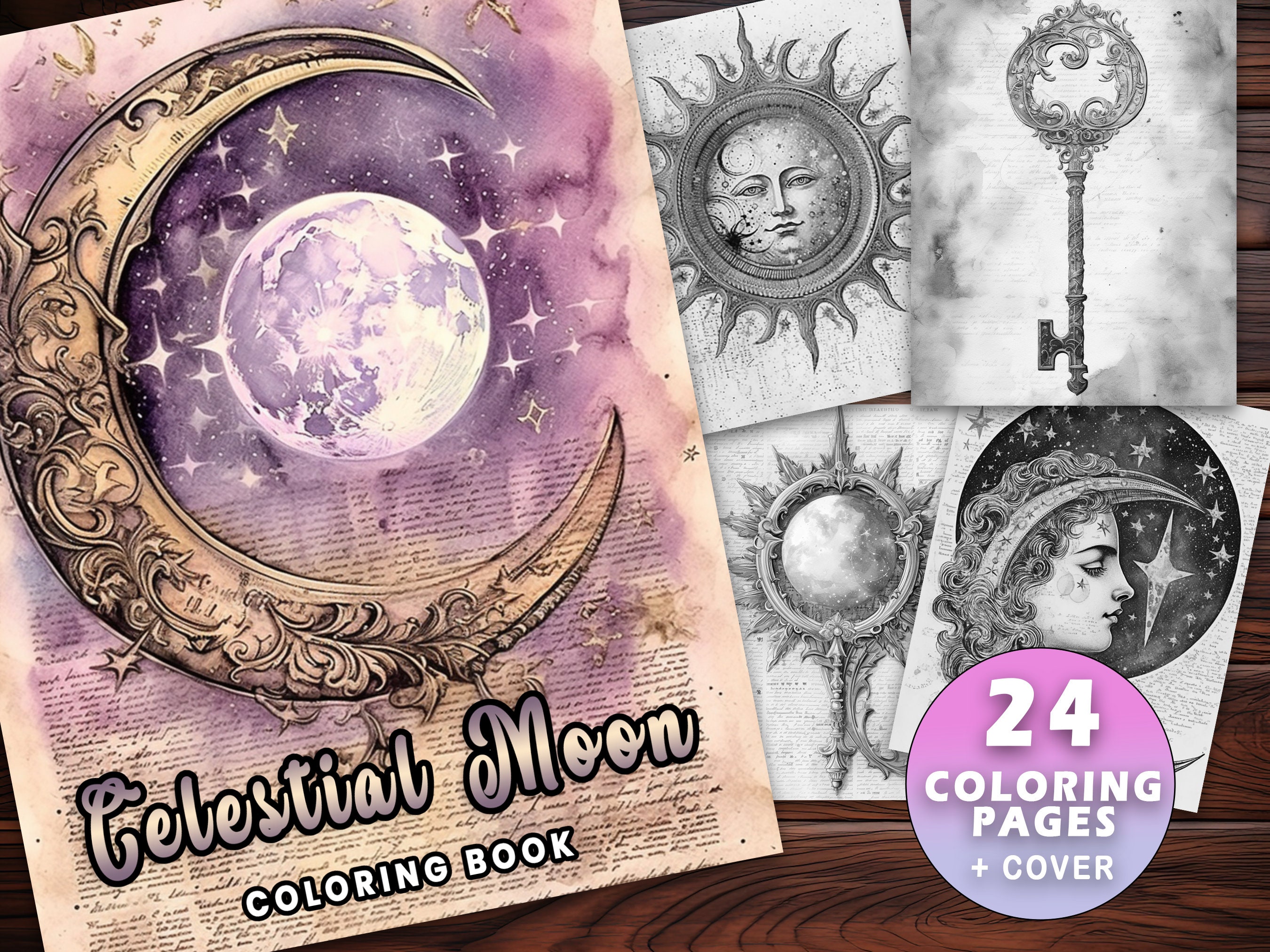 24 Celestial Moon Coloring Book Instant Download, Printable PDF for ...