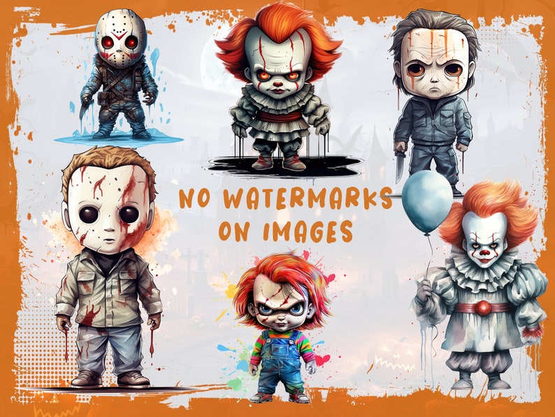 33 Watercolor Halloween Characters, Clipart 33 PNG Graphics, Happy ...